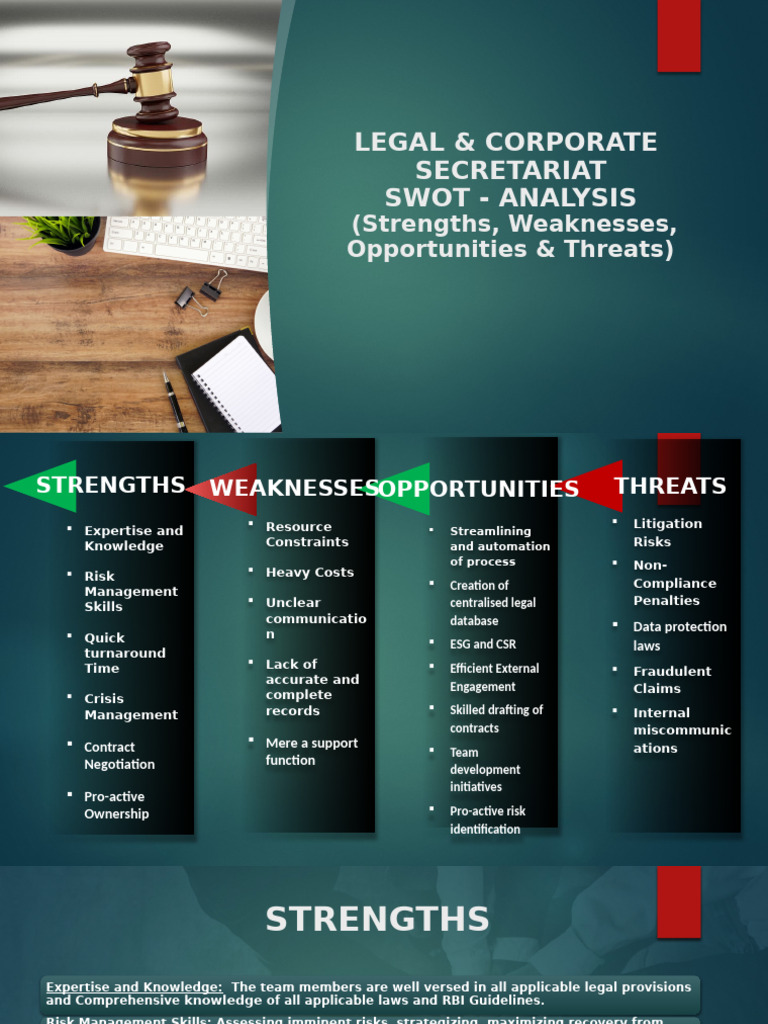 SWOT Analysis - Legal & Corp. Sect. | PDF | Regulatory Compliance ...