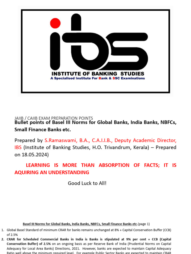 Basel III Norms for Indian Banks | PDF