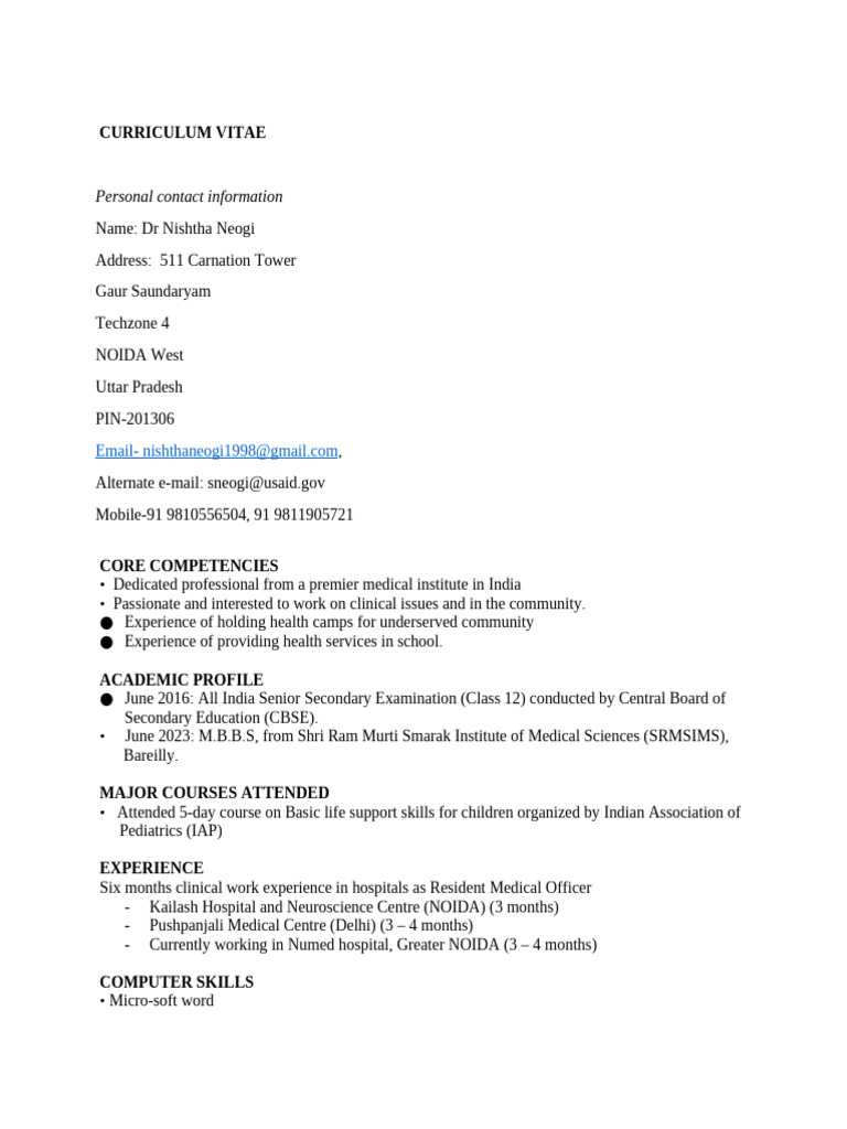 Nishtha CV | PDF