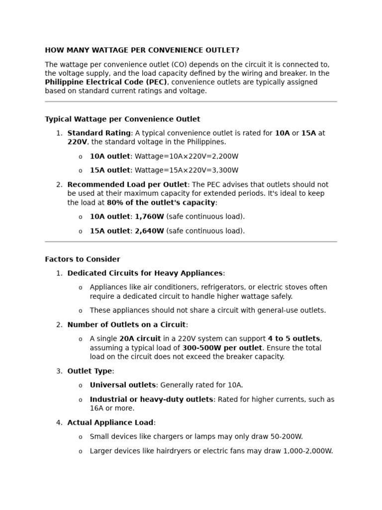 Convenience Outlet Wattage in the Philippines | PDF