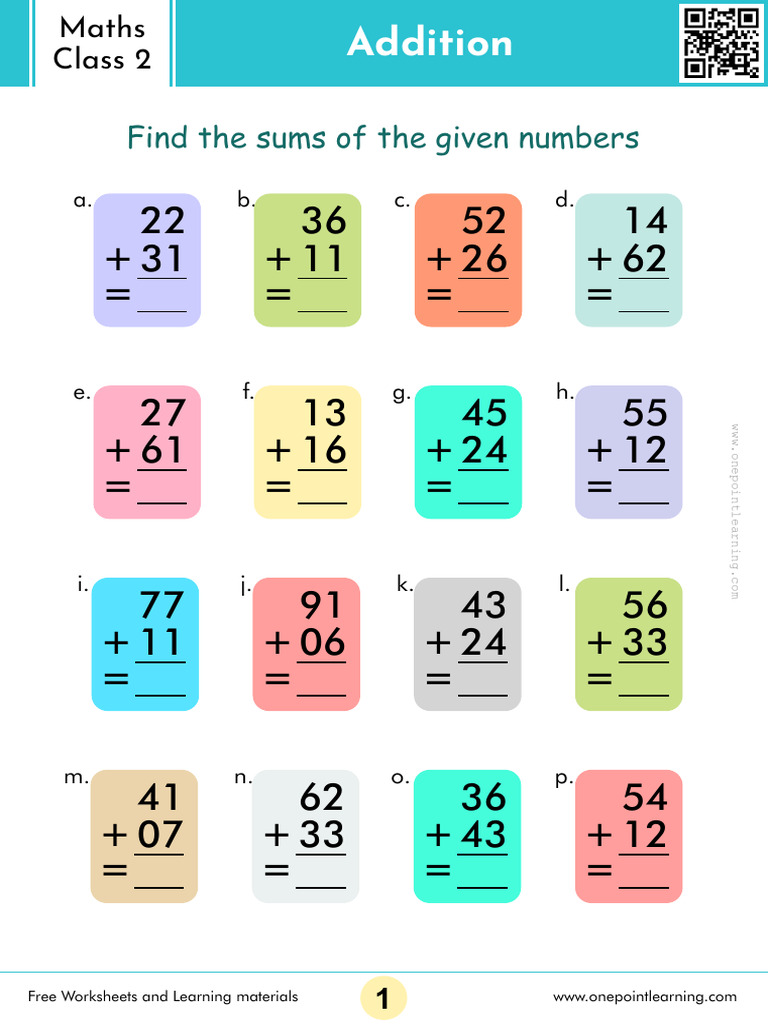 Addition Worksheet For Class 2 With Carry | PDF