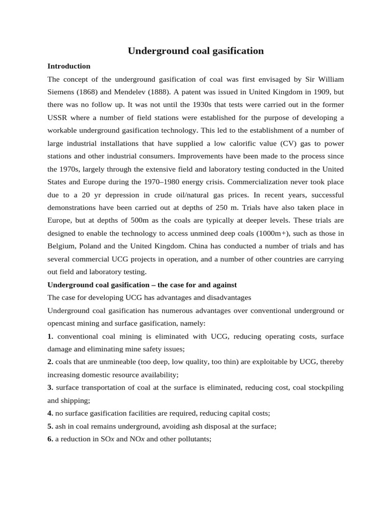 Underground Coal Gasification | PDF | Chemical Reactions | Coal