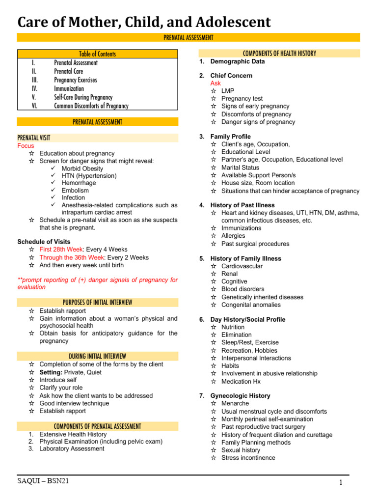 Comprehensive Prenatal Assessment Guide | PDF | Pregnancy | Prenatal ...