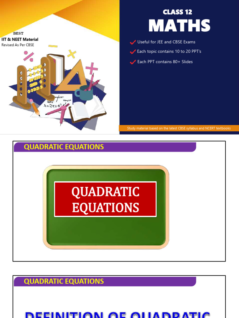 Maths XII - Quadratic Equations - Definitions of Quadratics Expression ...