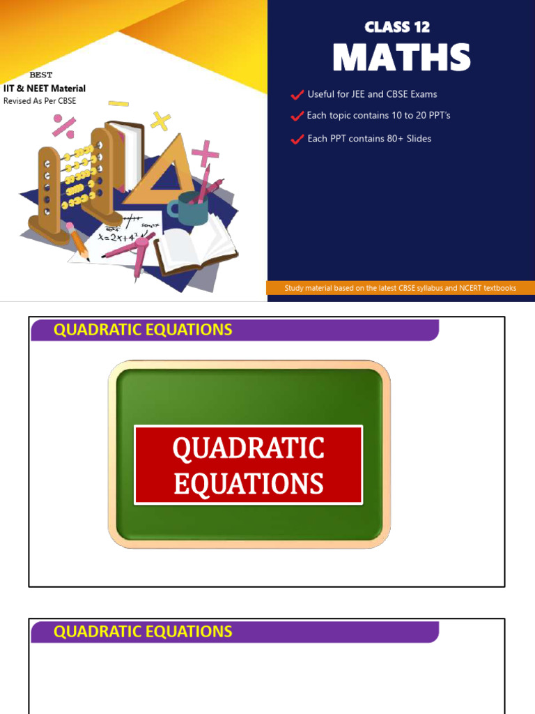 Maths XII - Quadratic Equations - Sign of The Quadratic Equations | PDF ...