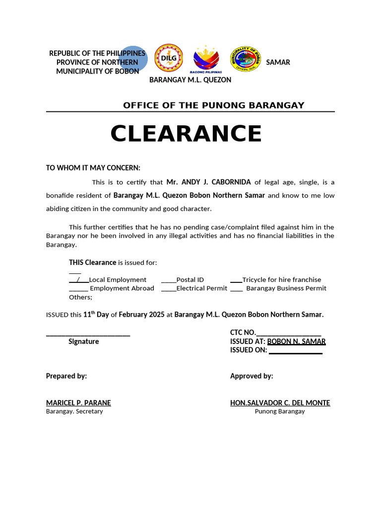 Brgy. Clearance 2024 | PDF