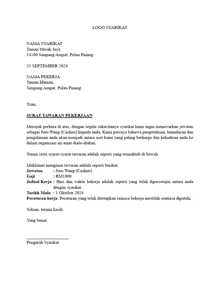 Surat Tawaran Pekerjaan | PDF