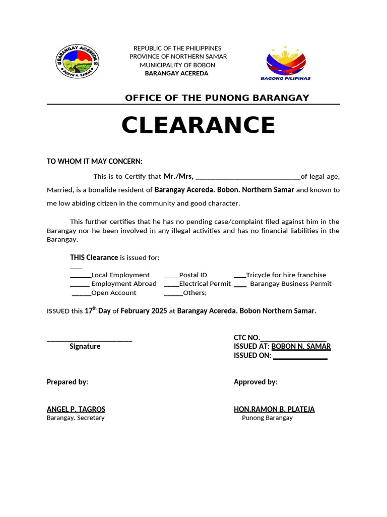 Brgy. Clearance 2025 | PDF