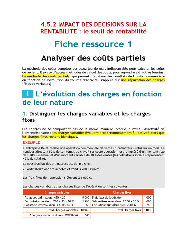 Fiche Ressource 4.5.2 | PDF | Économie | Économie d'entreprise
