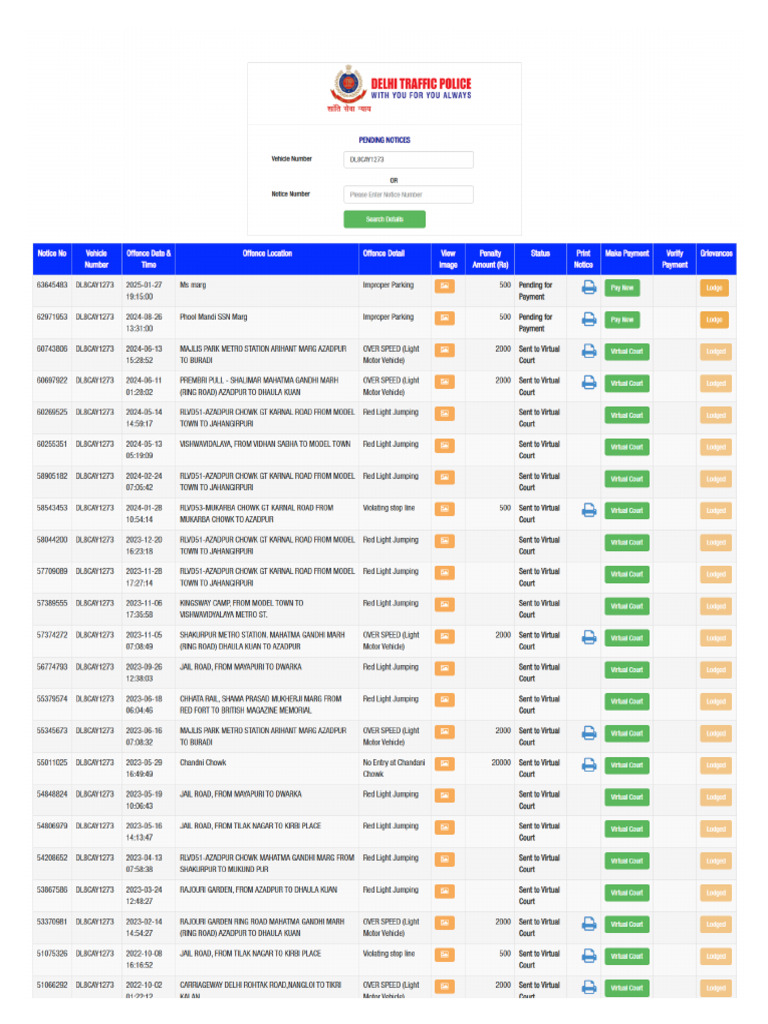 Screencapture Traffic Delhipolice Gov in Notice Pay Notice 2025 02 15 ...