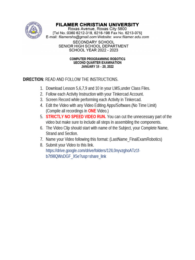 Computer Programming Robotics Final Exam | PDF