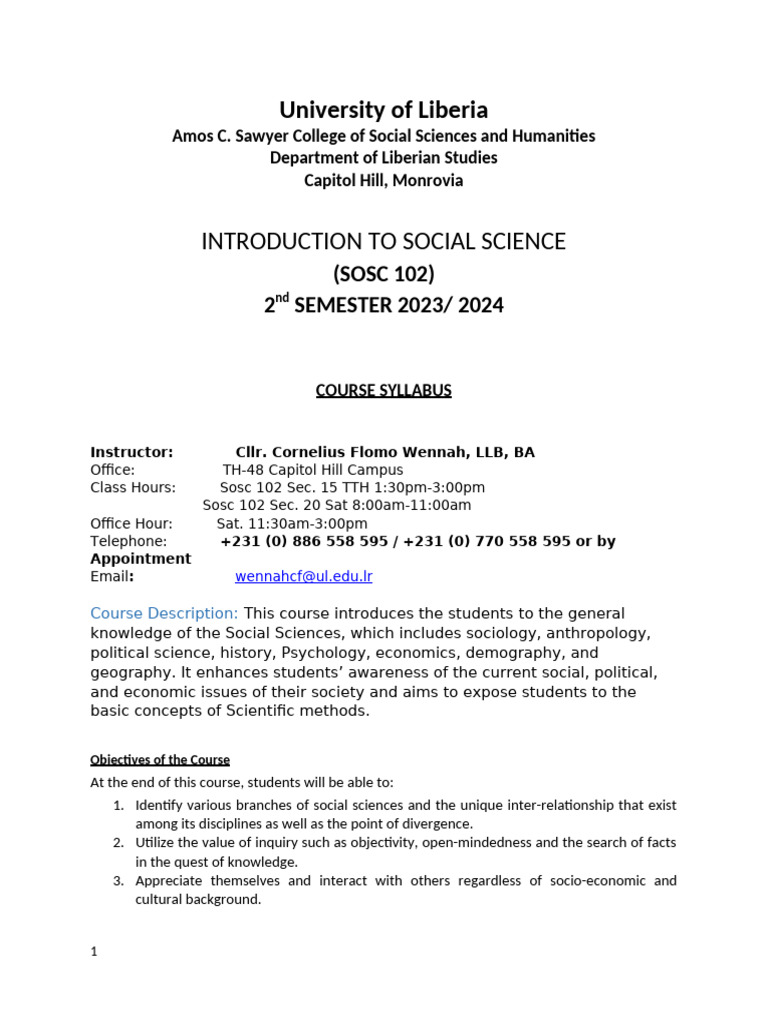 Introduction to Social Science Syllabus | PDF | Social Sciences ...