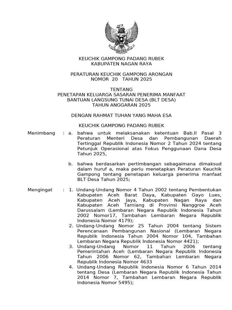 Penetapan Penerima BLT Desa 2025 | PDF