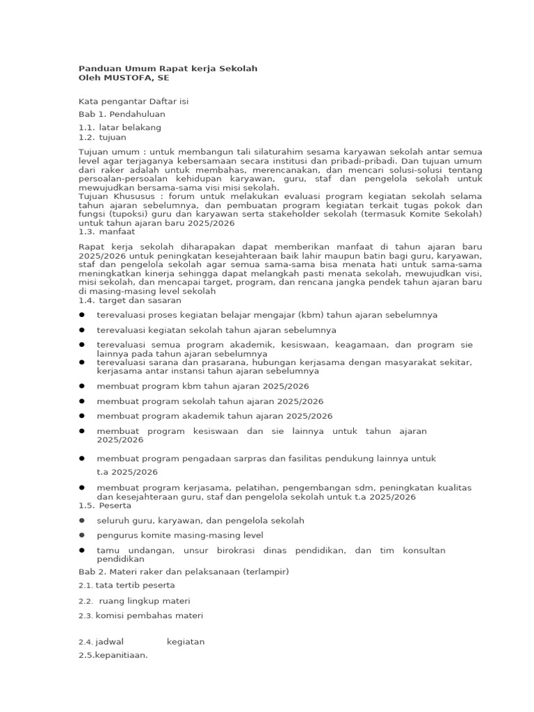 Panduan Rapat Kerja Sekolah 2025/2026 | PDF