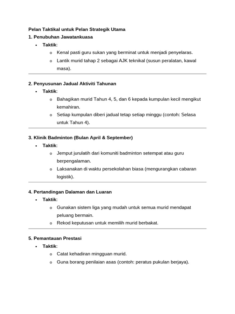 Pelan Taktikal Untuk Pelan Strategik Utama | PDF