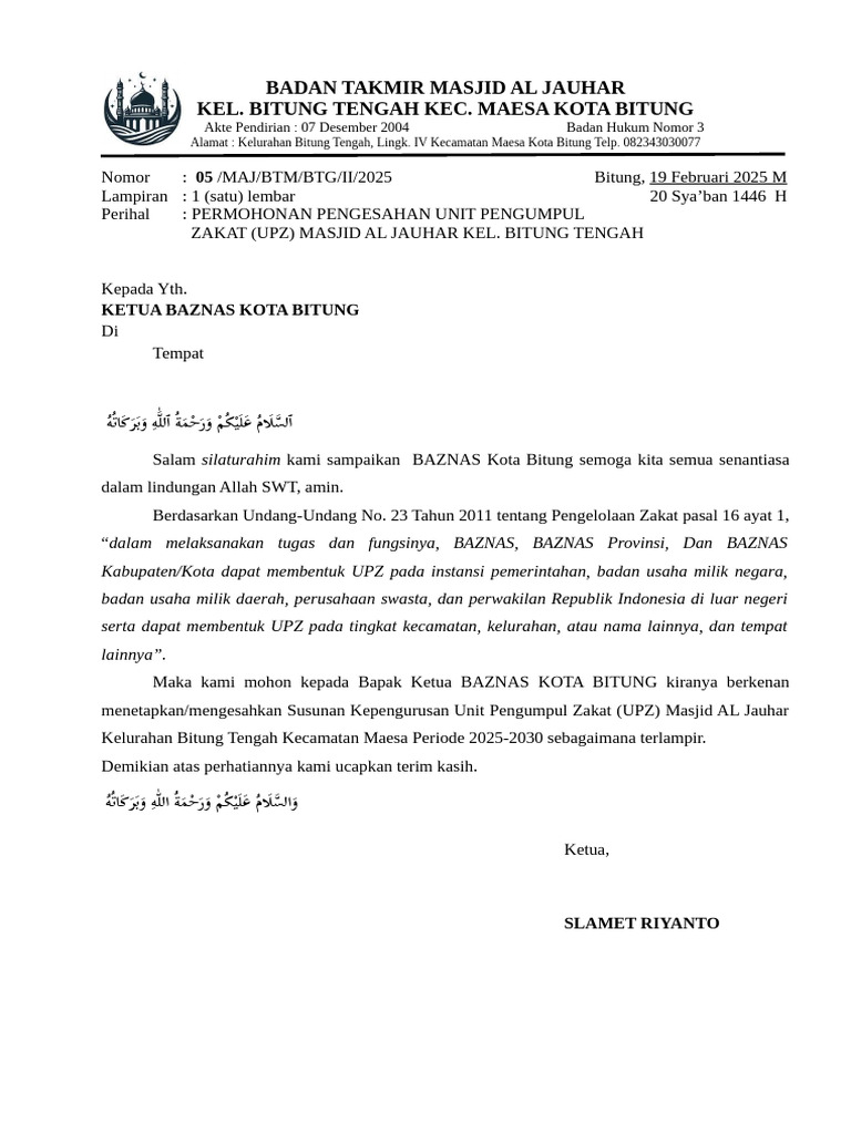 Contoh Usul SK Upz | PDF