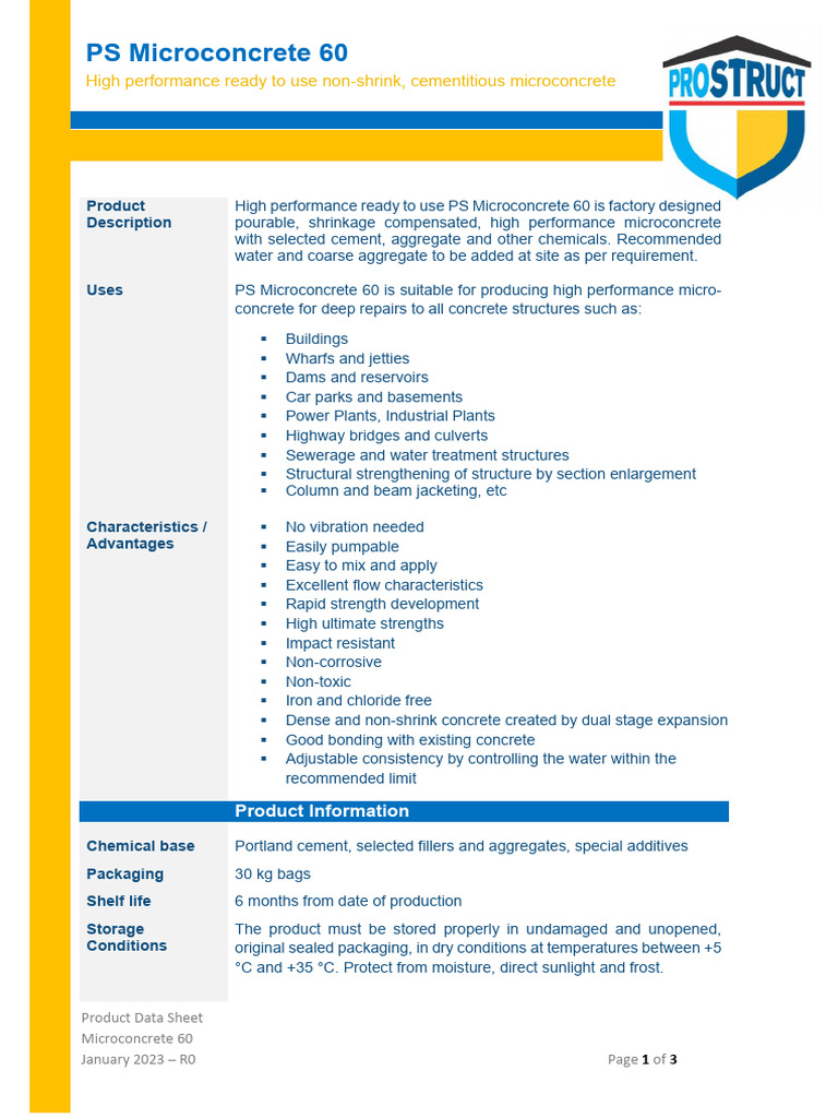Microconcrete M60 Data Sheet | PDF | Concrete | Cement