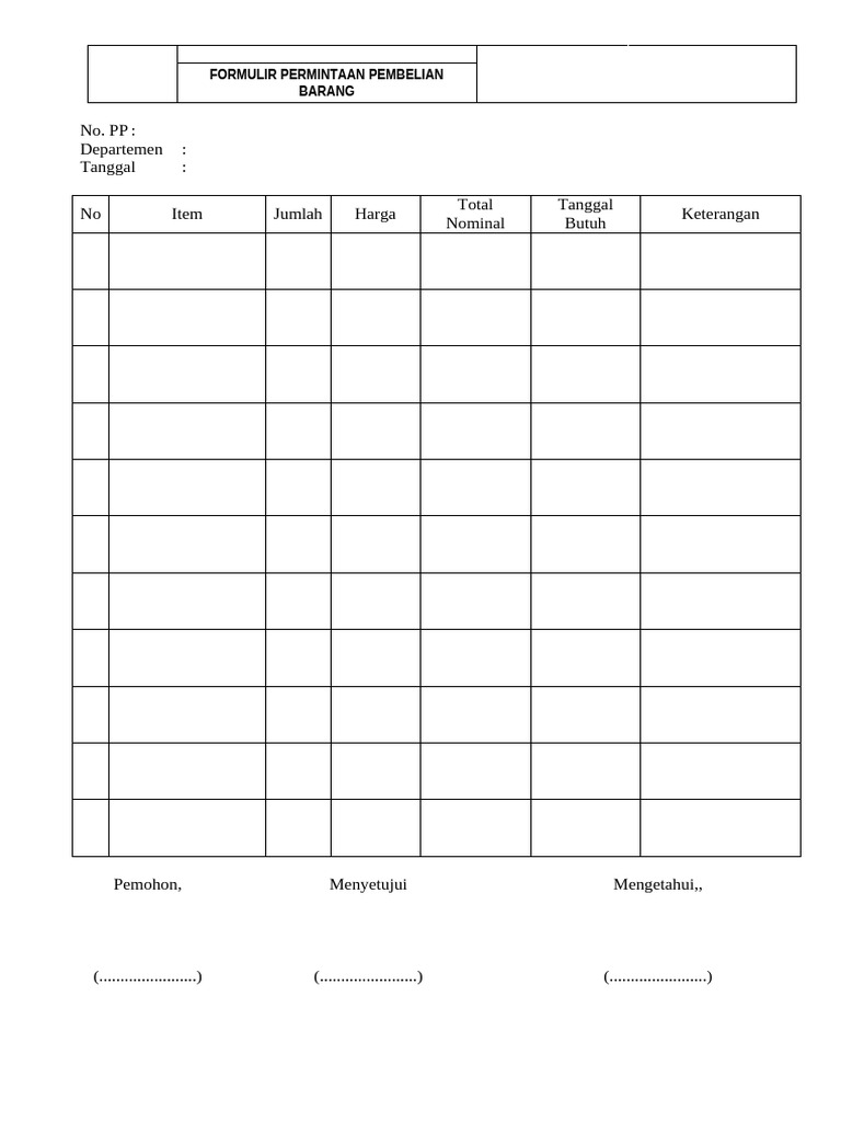 Formulir Permintaan Pembelian Barang (1) | PDF