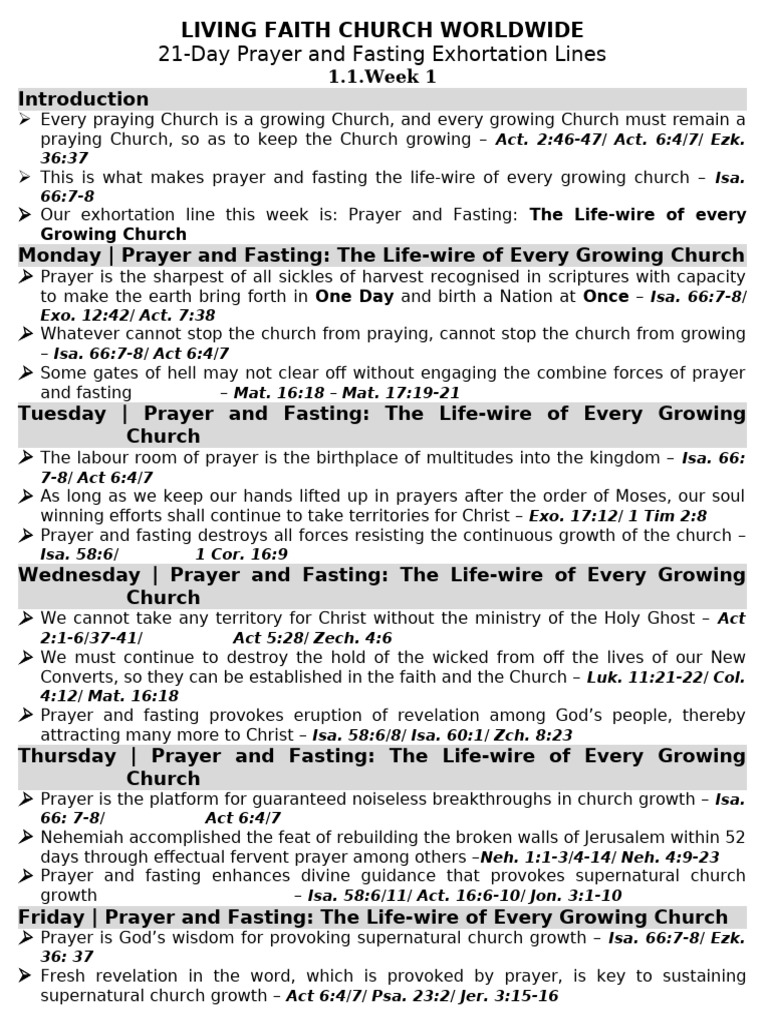 21-Day Prayer and Fasting Exhortation Lines (Week 1) | PDF | Prayer ...