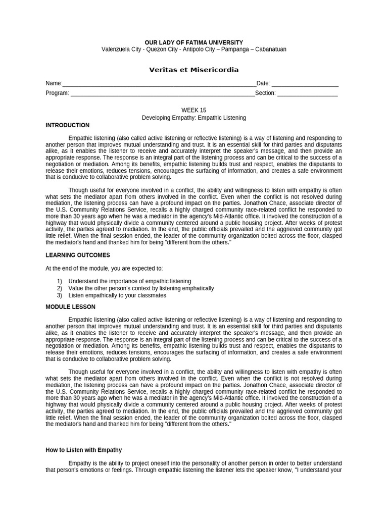 VM211 MODULE 15 Developing Empathy2 RPL Asis | PDF | Empathy | Mediation