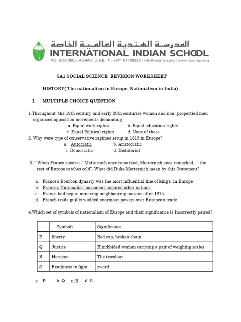 Sa1 History Worksheet Answer Key | PDF | Mahatma Gandhi