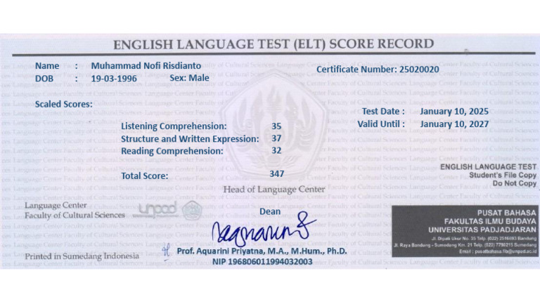 E-Certificate ELT - TKBI Daring 10 Januari 2025 Muhammad Nofi Risdianto | PDF