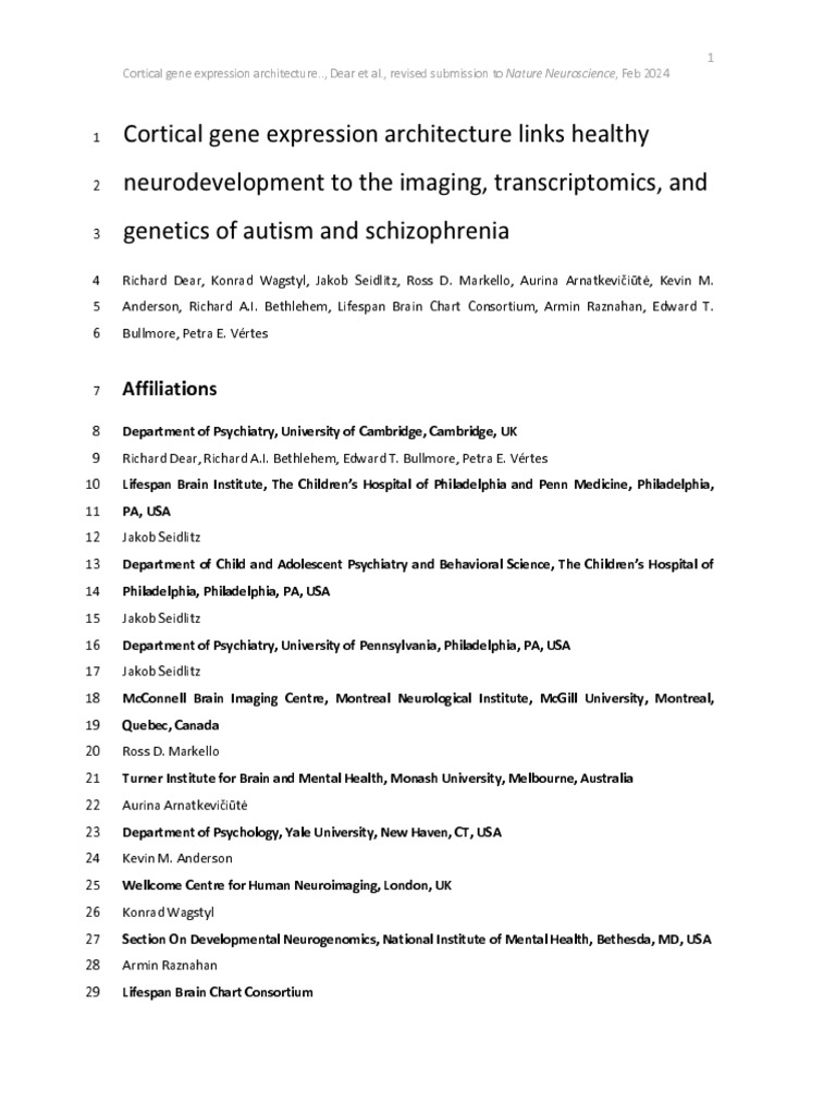 Cortical Gene Expression Architecture Links Healthy Neurodevelopment To ...