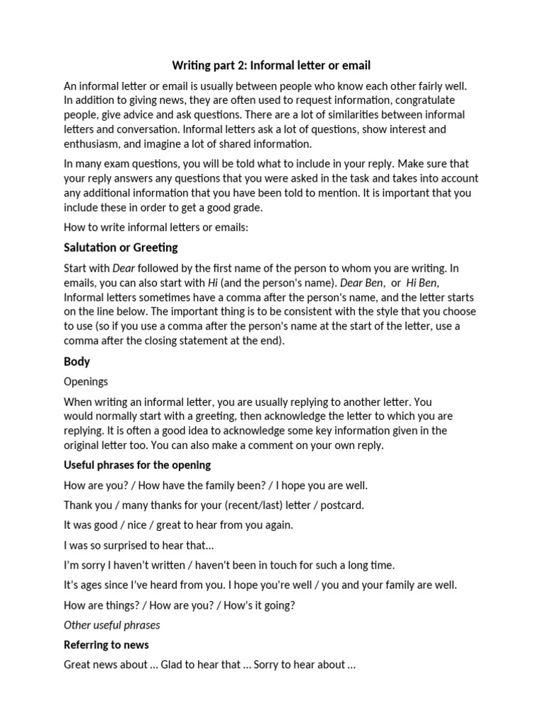 FCE Writing Informal Letter or Email | PDF | Question | Linguistics