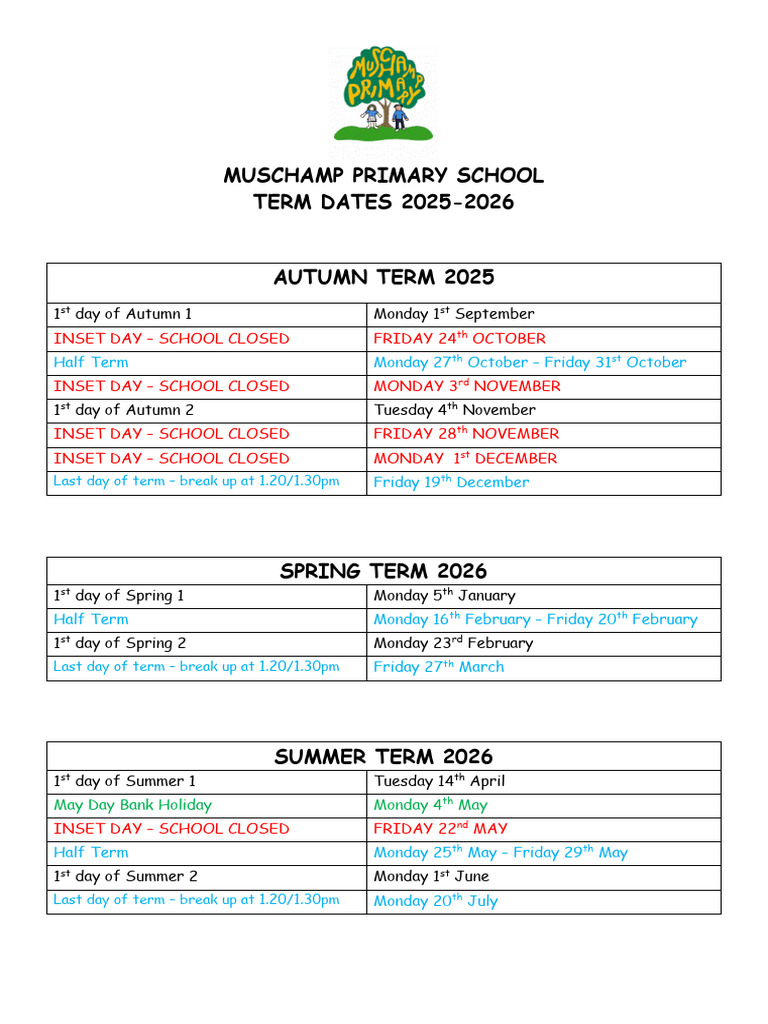 Term Dates 2025 2026 1 | PDF
