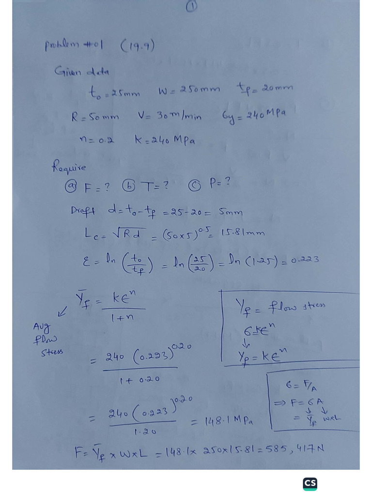 Lecture 7 - Forging, Rolling, Extrusion Etc Related Numericals | PDF