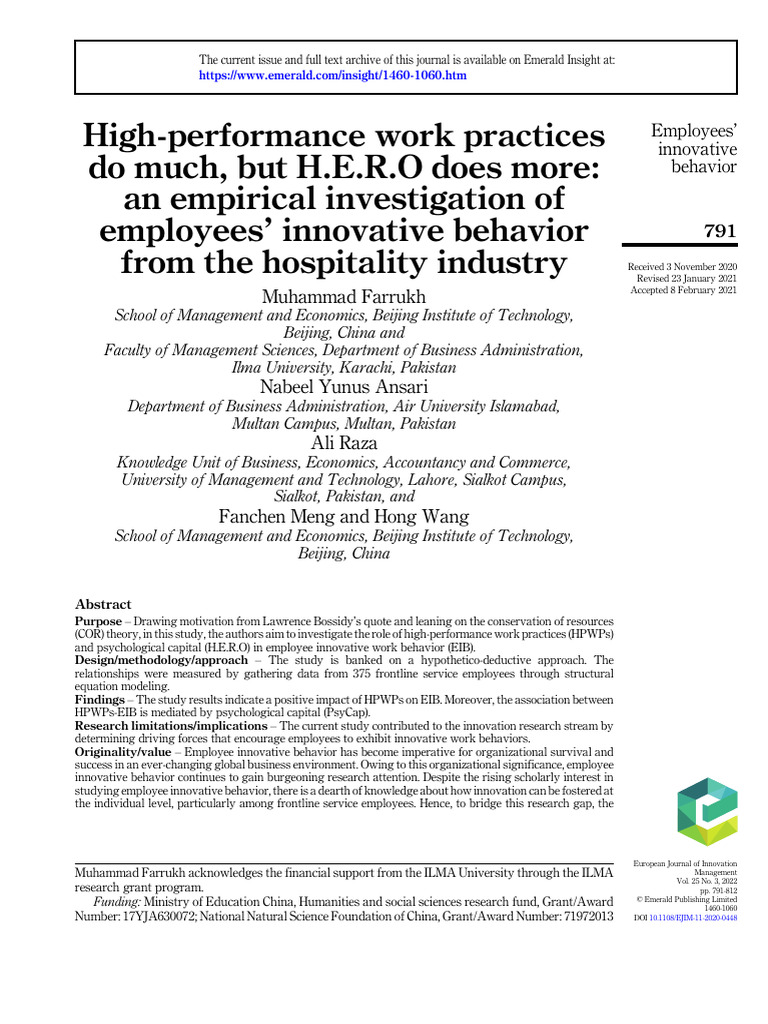 Farrukh 2022 High-Performance Work Practices Do Much | PDF ...