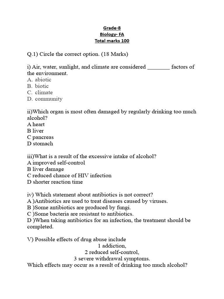 Grade 8 FA Term 1 QP PDF | PDF | Foods | Infection