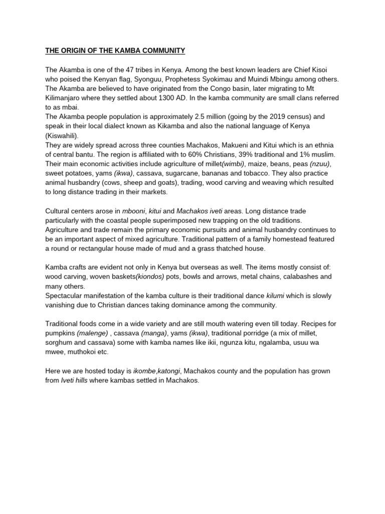 Origin and Culture of the Kamba Community | PDF