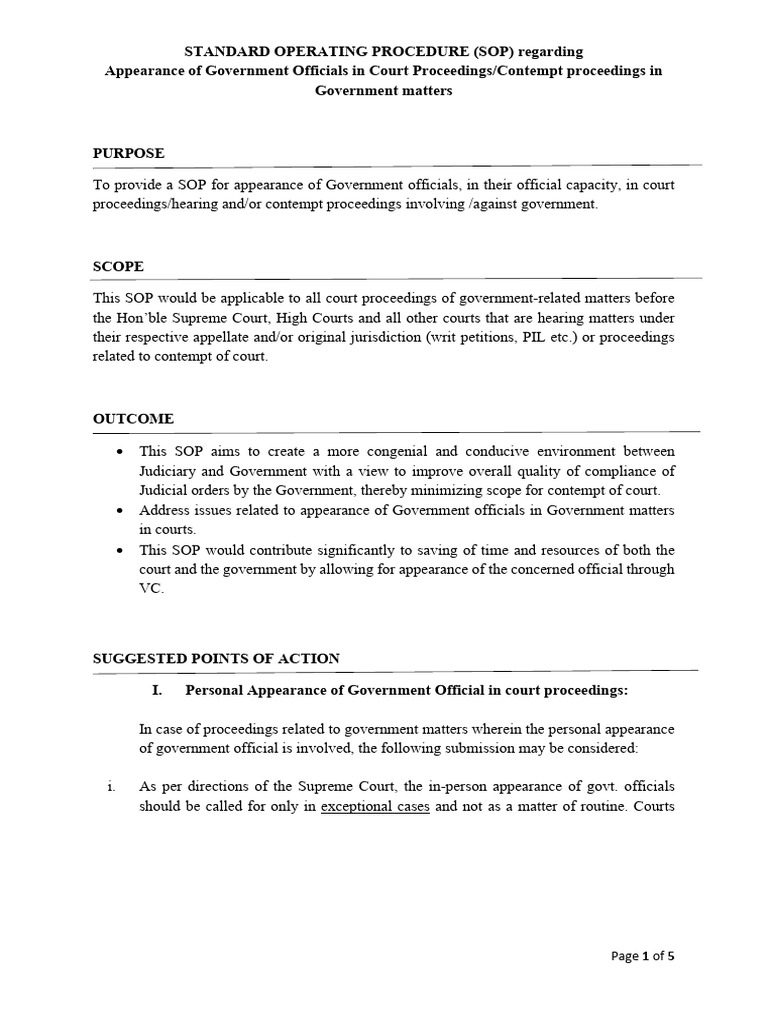 SOP for Government Officials in Court | PDF | Contempt Of Court | Appeal