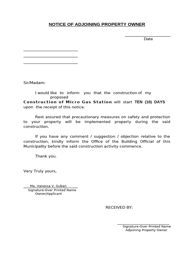 Notice to Neighboring Property Owners | PDF