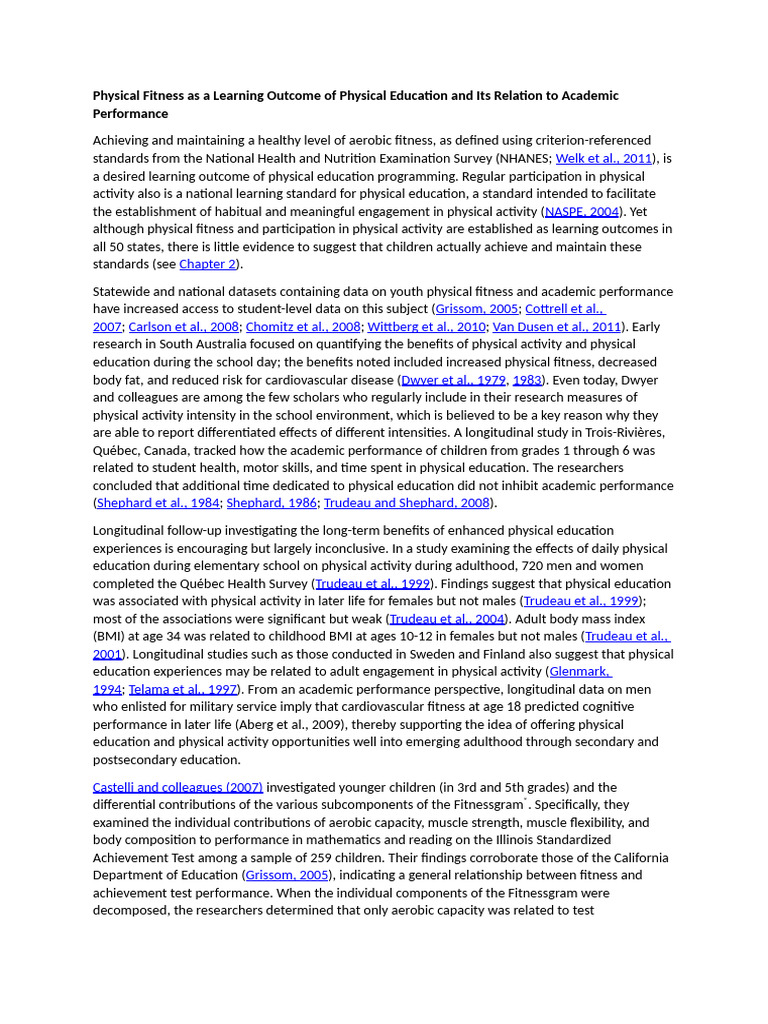 Physical Fitness as a Learning Outcome of Physical Education and Its ...