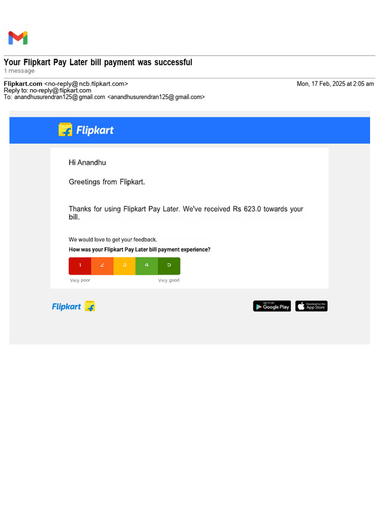 Gmail - Your Flipkart Pay Later Bill Payment Was Successful | PDF