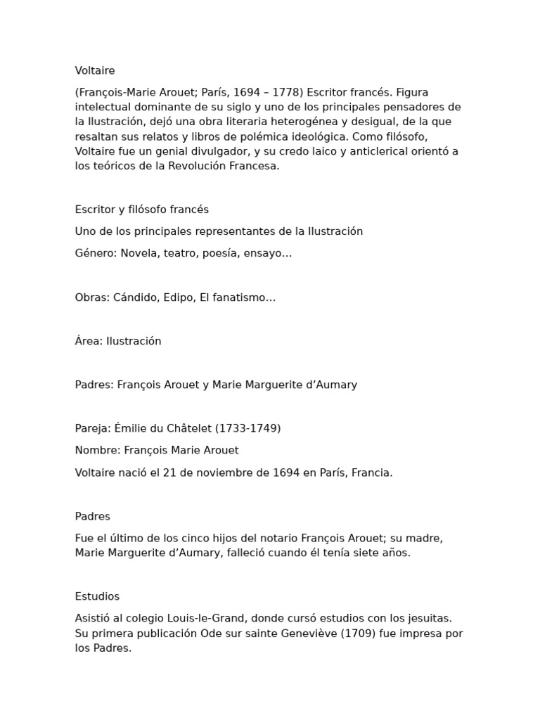 Voltaire: Filósofo de la Ilustración | PDF | Voltaire | Era de iluminacion