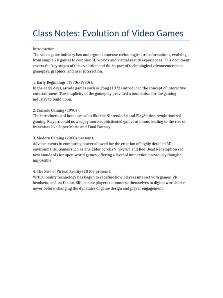 Class_Notes_Evolution_of_Video_Games | PDF