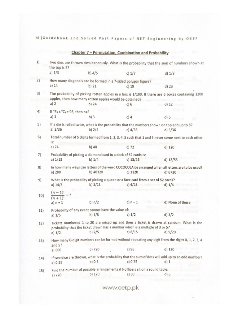 7 - Permutation, Combination and Probability | PDF