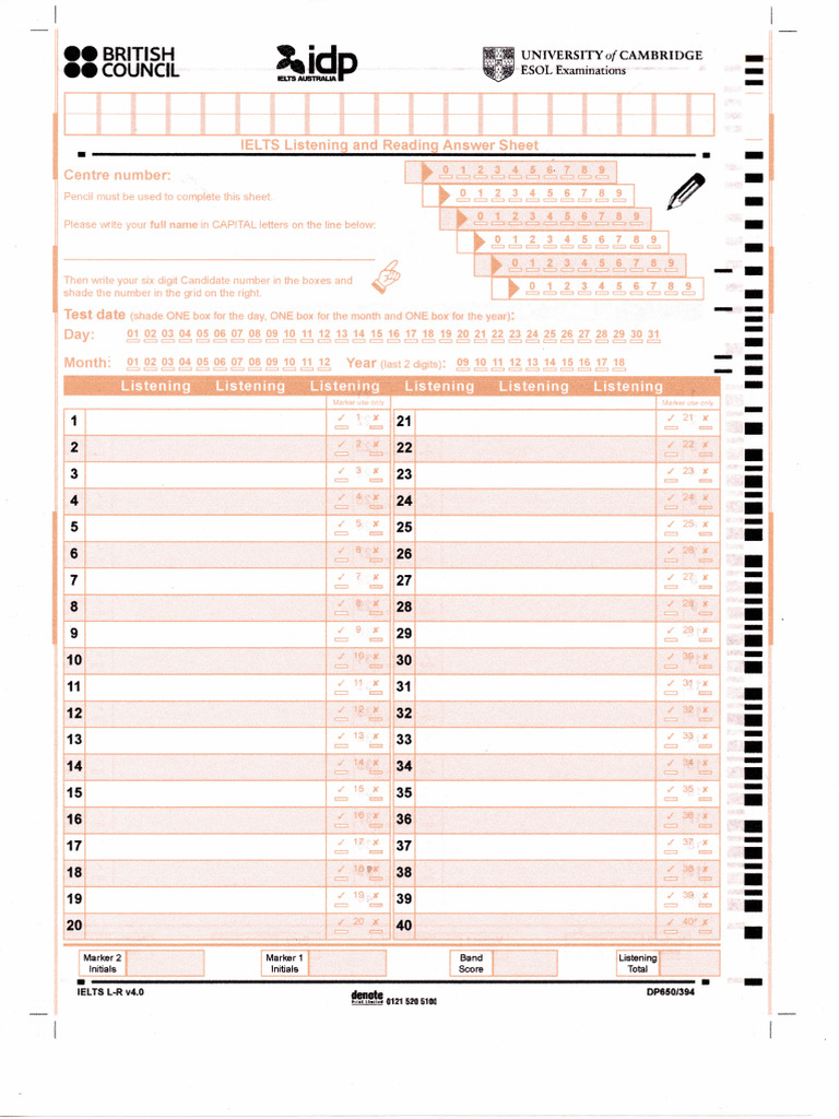 Ielts Answer Sheet Reading & Listening | PDF