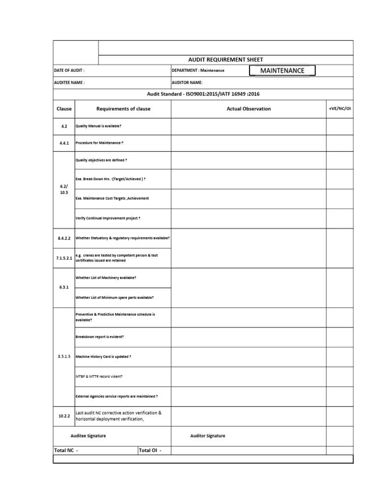 ISO 9001/IATF 16949 Audit Checklist | PDF