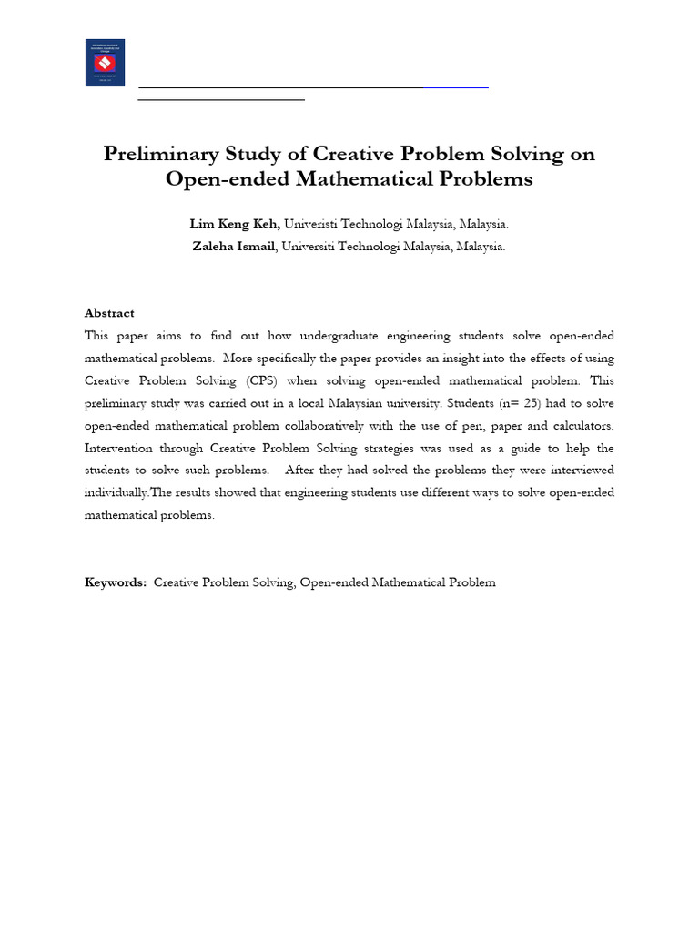 Preliminary Study of Creative Problem Solving On Open-Ended Mathematical Problems | PDF ...