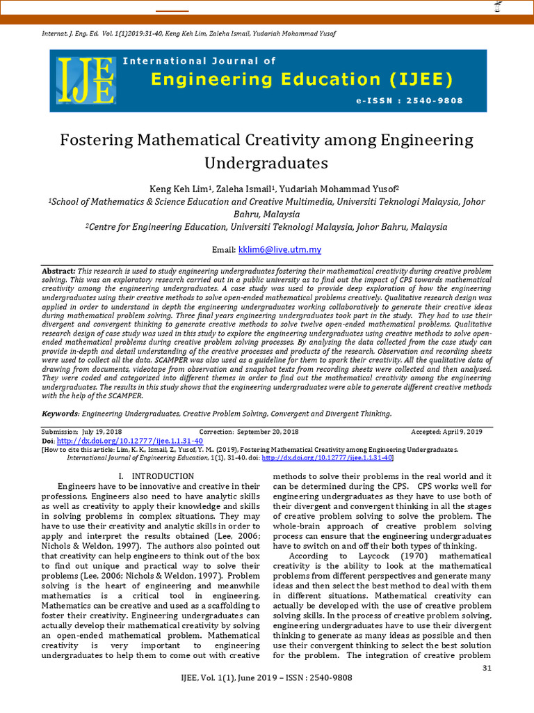 Enhancing Math Creativity in Engineering Students | PDF | Creativity ...