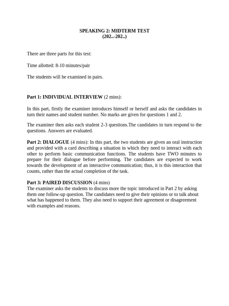 Speaking Midterm Test Overview Pdf Communication Human Communication
