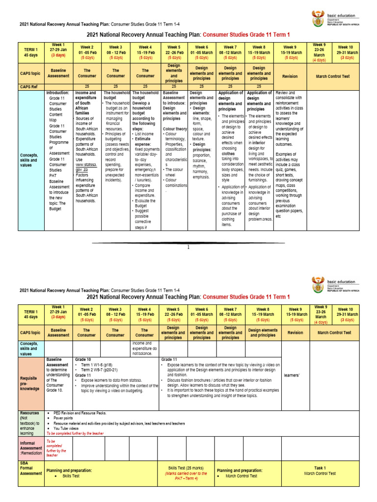 Grade 11 Consumer Studies Plan | PDF | Credit Card | Foods