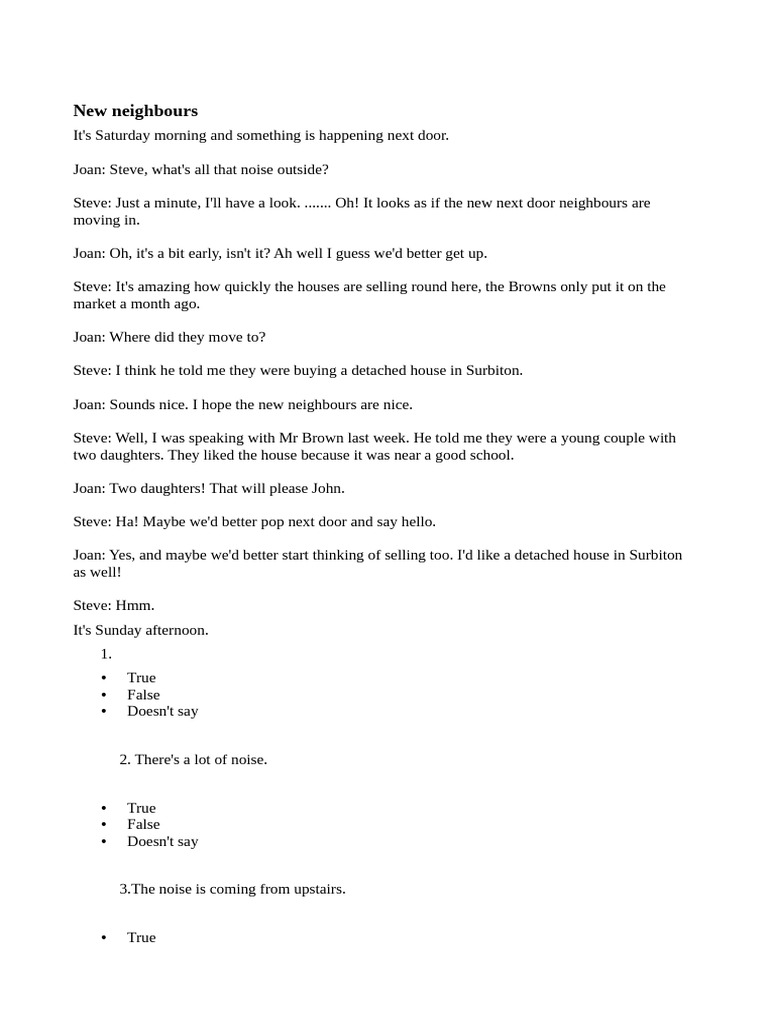 New Neighbours Moving In Next Door | PDF