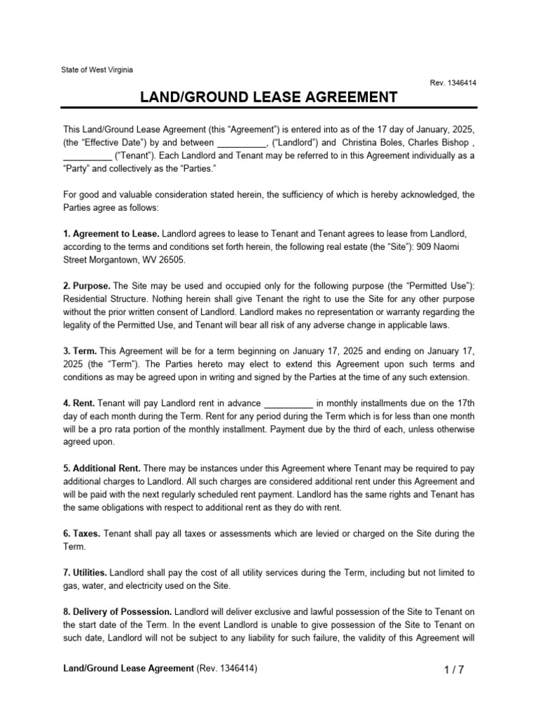 West Virginia Land Lease Agreement | PDF | Leasehold Estate | Lease