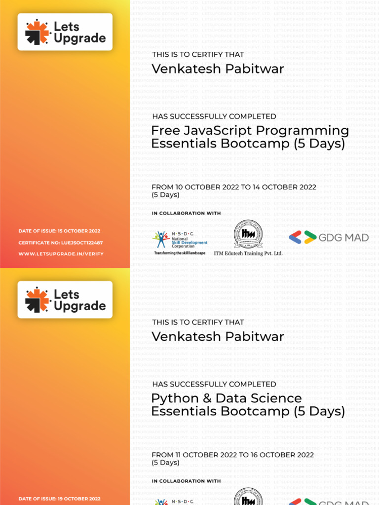 Letsupgrade Bootcamp Certificate | PDF