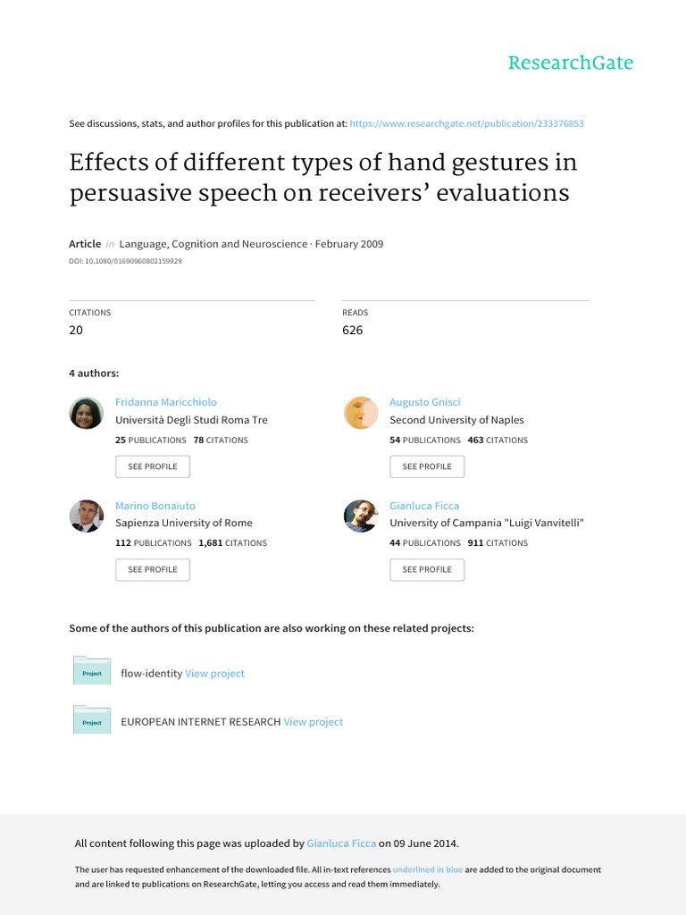 Hand Gestures in Persuasive Speech | PDF | Nonverbal Communication ...